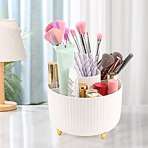 LEICURACE 360 Rotating Makeup Organizer Desktop Lazy Susan Cosmetic Desk Storage Container Makeup Brush Holder for Eyeshadow Brush Lipstick Holder Pen Holder(White)