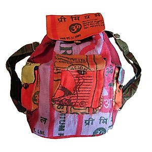 DharmaObjects Lungta Recycled Jute Rice Bag Backpack Hand Made Nepal Multi Color