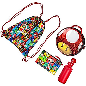 Super Mario Backpack with Detachable Mushroom Lunch Tote 16 Inch 5 Piece Set