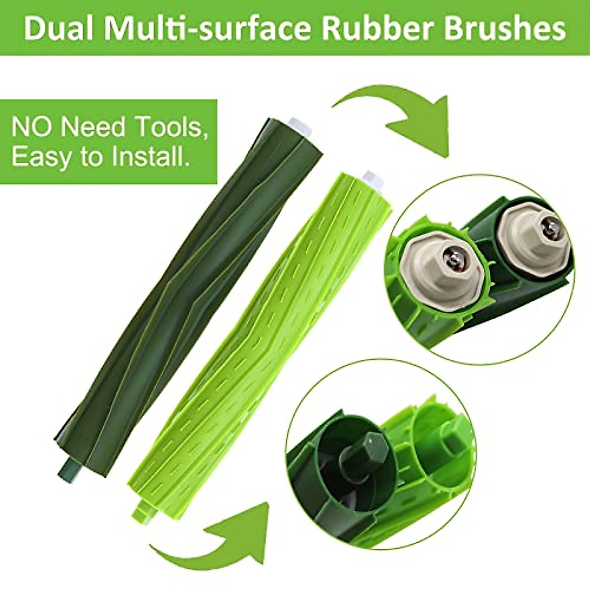 2 Set of Rubber Roller Brushes Replacement Parts for iRobot Roomba E & I & J Series J7 J7+ i7 i7+ i3 i4 i6 i6+ i8 i8+Plus E5 E6 E7 Vacuum Cleaner Accessories