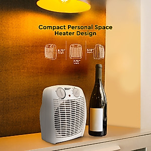 Comfort Zone Indoor Space Heater with Adjustable Thermostat, Fan Forced, Electric, Overheat Protection, Safety Tip-Over Switch, Energy Efficient, Ideal for Home, Bedroom, & Office, 1,500W, CZ45E