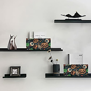 Emelivor Halloween Pumpkins Storage Basket Bins Set (2pcs) Felt Collapsible Storage Bins with Fabric Rectangle Baskets for Organizing for Office Bedroom Closet Babies Nursery Toys DVD Laundry