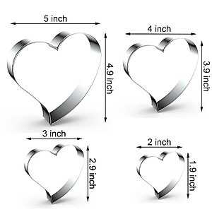 Heart Cookie Cutter Set Large/Small/Mini - 5 Inch, 4 Inch, 3 Inch, 2 Inch - 4 Piece Valentine's Heart Shaped Cookie Cutters Shapes Biscuit Molds for Baking - Stainless Steel
