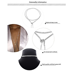 Jovono Rhinestone Choker Necklaces Silver Sparkly Necklace Long Crystal Necklace Jewelry for Women(Set A)