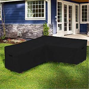 Linkool Outdoor Furniture Covers Patio Sectional Couch Protector Waterproof V Shaped Black Small Size 85x34x30H Inches
