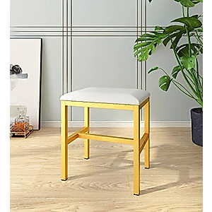 Vanity Bench Vanity Stool Chair for Bathroom Makeup Vanity Chair for Vanity Makeup Room Small Tall Gold White-NO pre-drilled Holes in The Bottom