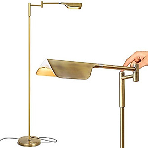 Brightech Leaf LED Floor lamp, Pharmacy LED Floor Lamp for Living Rooms & Offices, Adjustable Standing Lamp for Bedroom Reading, Tall Lamp for Sewing & Craftwork - Antique Brass/Gold