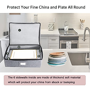 TEYIKA 2 Pcs China Storage Containers, Platter Storage Case Containers, 5.5'' Tall with Hard Shell, Structured Top, Bottom and Sides, 8 Felt Dividers Included(17'' x 13'' x 5.5''), Grey 2 Pack