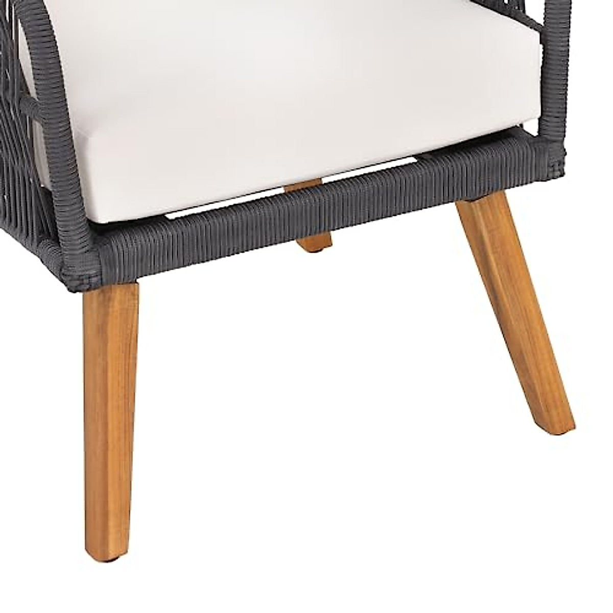 Idzo Serene Patio Conversation Sets, 800lbs Capacity FSC Certified Acacia Wood Outdoor Furniture with 3.9in Thick Soft Cushions, 4 Pieces Modern Rope_Cream Opal