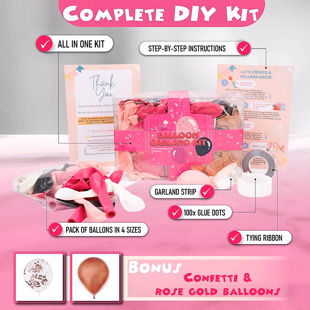 ALL-IN-1 Pink Black and White Balloons Garland & Arch Kit – Small and Large White, Black and Pink balloons – Hot Pink and Black Party Decorations for Birthday, Boss Baby, Mean Girls, Barbie, Minnie