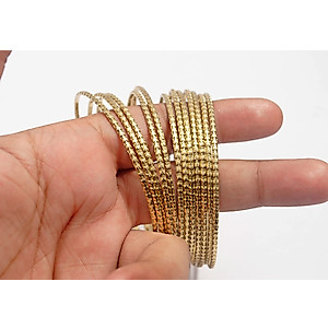 Pure Hands Nicole Speckle (Set of 12) - Slim Spacer Golden Bangle Bracelets for Women (2.6 Inches)