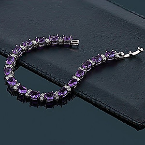 Gem Stone King 7 Inch Purple and White CZ Bracelet Set With Matching 2 Inch Pear shape Dangle Earrings