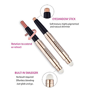 Enfuntins Shimmer Cream Eyeshadow Stick, High Pigmented Eyeshadow Pencil with Soft Smudger, Long Lasting Waterproof Eye Shadow Highlighter Stick Makeup (04 Champagne Gold)