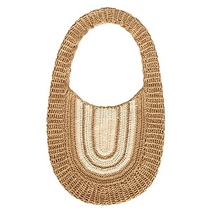 So'each Women's Handmade Circular Stripe Color Blocking knitting Tote Shoulder Bag Khaki