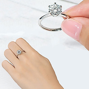 Voogueme 2.0 Carat Selection Six-Prong Solitaire Moissanite Engagement Wedding Anniversary Promise Rings in Solid Sterling Silver Ring for Women with Gift Box