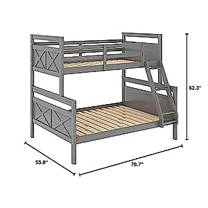 MOEO Twin Over Full Bunk Bed with Ladder, Convertible to 2 Separated Wood Bedframe for Kids, Teens, Adults, Bedroom, No Box Spring Needed, Gray