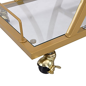 FABOMEI Gold Bar Carts with Glass Holders & Wine Rack,3 Tier Home Bar Serving Carts with Glass Shelves,Metal Rolling Bar Carts for The Home Kitchen, Party