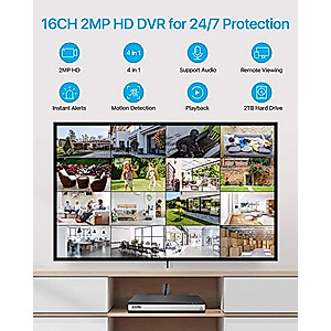 ZOSI 1080p Lite 16 Channel Security DVR Recorder, H.265+ Hybrid 4-in-1(Analog/AHD/TVI/CVI) CCTV DVR for Security Camera,Motion Detection,Mobile Remote Control,Email Alarm,2TB Hard Drive Included