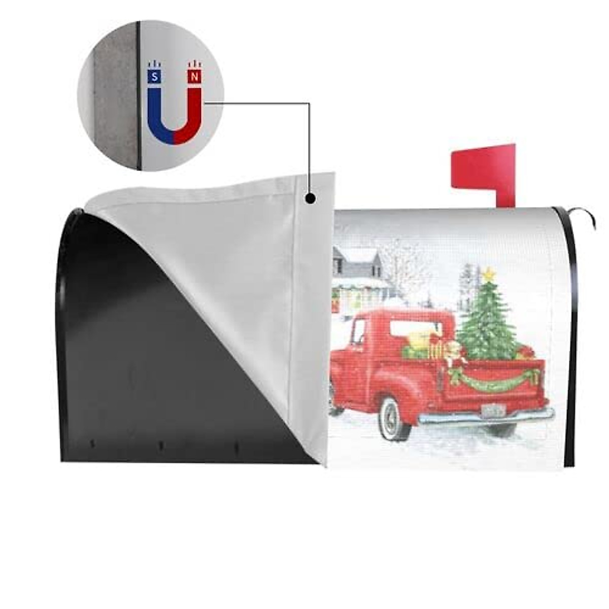 Christmas Mailbox Covers Magnetic Standard Size Winter Red Truck Snowflake Cute Dog Letter Post Box Cover Wrap Decoration Welcome Home Garden Outdoor (25.5x21 in) (25.5x21 in)
