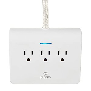 GLOBE Designer Series 3-Outlet USB Surge Protector Desktop Power Strip, 4x USB Ports, 3 Grounded Outlets, 6ft Fabric Power Cord, Reset Button, White Finish,78428
