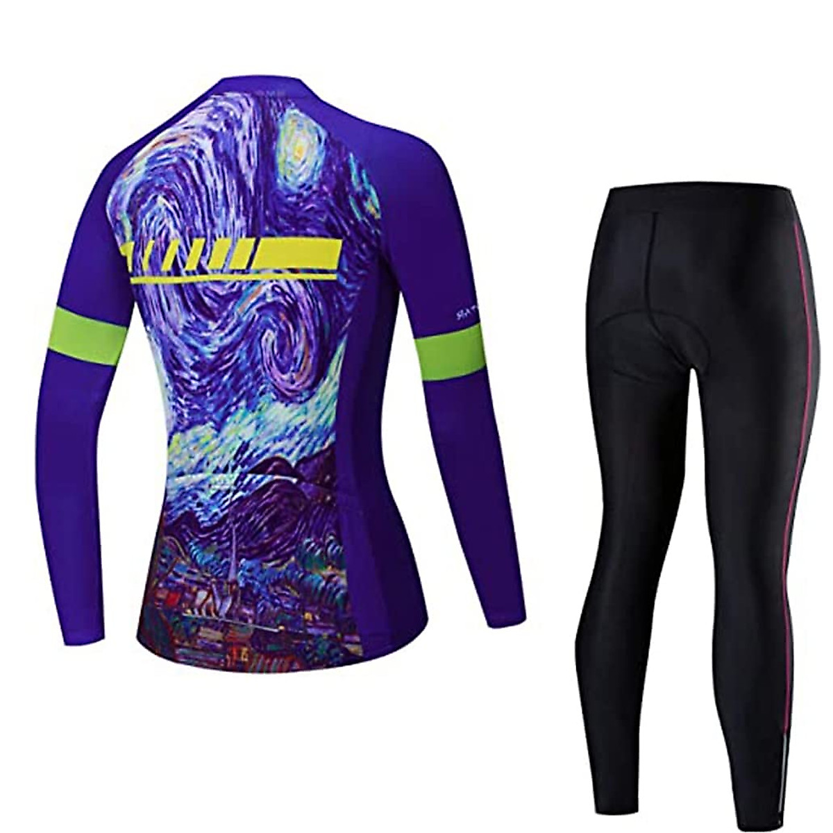 Women's Cycling Jersey Set Long Sleeve Bike Clothing Reflective+5D Padded Long Pants Autumn Winter Purple