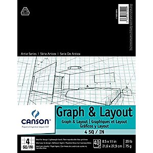 Canson Artist Series Graph and Layout Paper, 4 by 4 Blue Grid, Foldover Pad, 8.5x11 inches, 40 Sheets (20lb/75g) - Artist Paper for Adults and Students - Colored Pencil, Marker, Ink, Pen