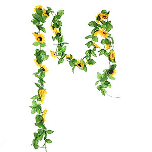Sunrisee 2Pcs Artificial Sunflower Garland Silk Fake Flower Vines Artificial Flowers for Hotel Wedding Home Garden Decor, 7.7FT