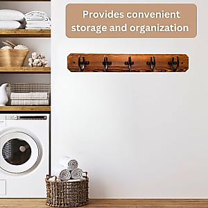 Rustic Coat Rack Wall Mount with Horseshoe Hooks | 36.5" Coat Hanger Wall Mount | Large Wall Coat Rack | Wall Mounted Coat Rack | Wooden Coat Rack Wall Mount (Brown Plate with Black Horseshoe Hooks)