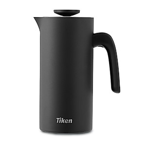 Tiken French Press Coffee Maker Stainless Steel Double-wall Vacuum Insulated Coffee Press Dishwasher Safe, 34Oz Black