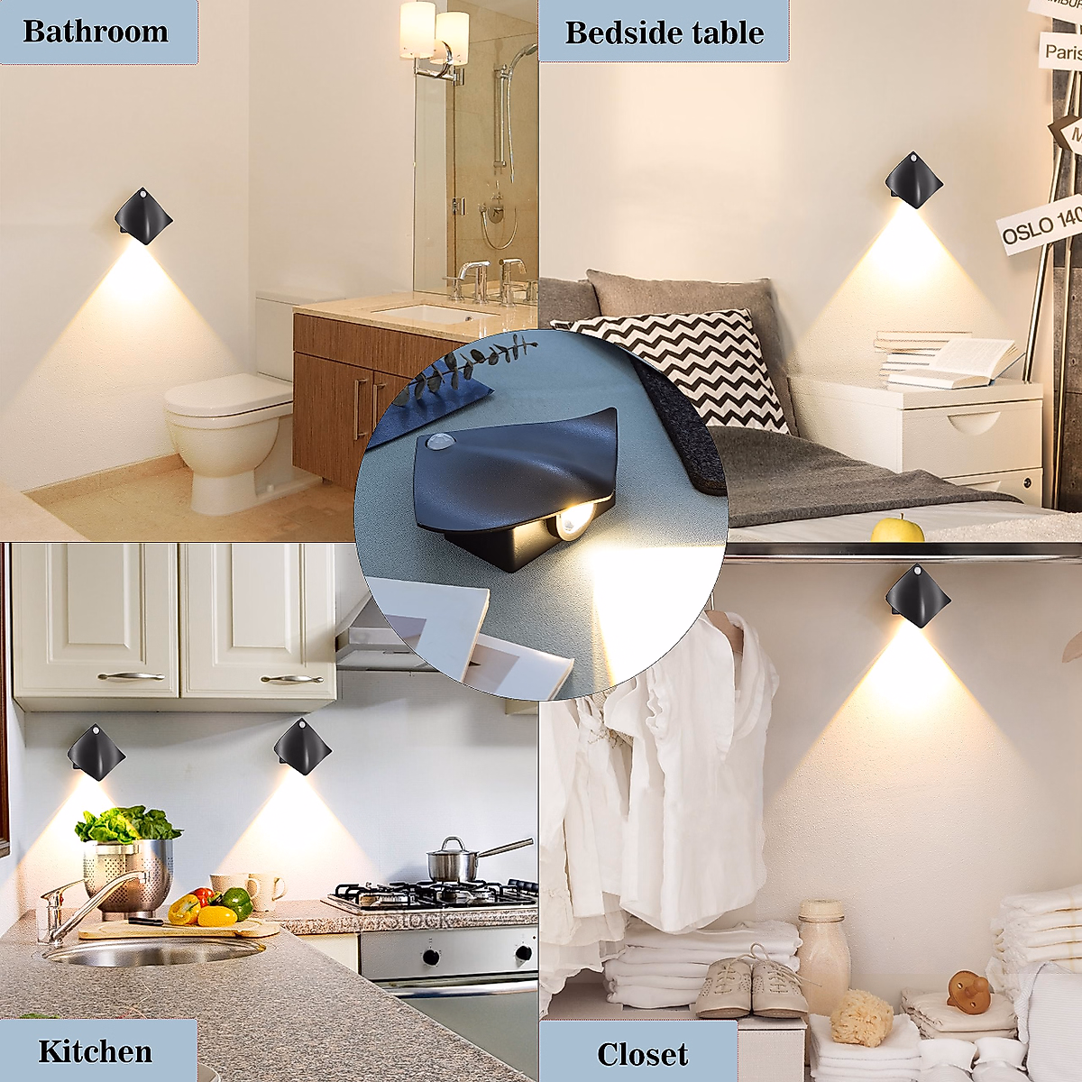 XCOFZOB Sensor Wall Sconces Set of 2, Magnetic LED Wall Lights with Motion Detection, Wireless Wall Lamp with Rechargeable Battery Operated USB Port, Night Light for Kids Closet Hallway Stairway Porch