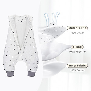 Baby Sleep Sack with Feet 2.5 TOG Winter Toddler Sleeping Sack Combed Cotton Baby Wearable Blanket for Early Walkers (Stars, 12-24 Months)