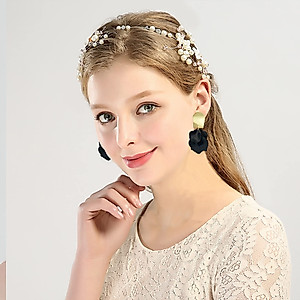 Just Follow Rose Petal Dangle Earrings Fashion Boho Acrylic Flower Earrings Large Statement Resin Floral Earrings for Women Lady Bridal Great for Pageant Prom Gifts With Gift Box (Black)