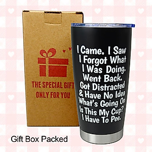 CTIGERS Funny Tumblers for Senior Citizens 20 oz Tumbler with Lid and Straw I Came I Saw What I Was Doing Travel Mug gifts for Grandma Grandpa Elder Mom Dad Aunt Birthday Gifts Retirement Gifts Black