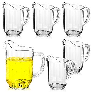 Tessco 6 Pcs Plastic Pitchers 60 Ounce Clear Restaurant Jug Large Water Pitcher Carafe Serve Milk Tea Juice Drink for Parties Container Dispenser Beer Jar