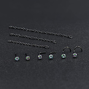 Nose Piercing Chain Across Nose Nostril Jewelry with Cubic Zirconia Nose Ring for Women Men Stainless Steel High Nostril Bridge Nose Cartilage Chain
