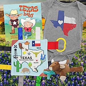 Baby Jack & Co 8x8” Learning Lovey Tag Toys for Babies - Baby Crinkle Toys - Crinkle Toys for Baby - Soft & Safe - Learn USA State Facts - Ideal Baby Toy BPA Free w/Stroller Clip (Texas)