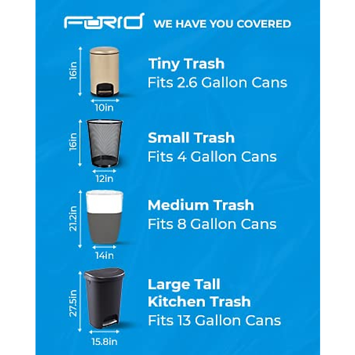 Small Clear Trash Bags FORID 2.6 Gallon Garbage Bags Wastebasket Bin Liners 330 Count Plastic Trash Bags for Bathroom Bedroom Office Garbage Can 10 Liters