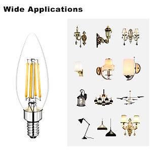 truestory B10 LED Candelabra Light Bulb,E12 Base 5W Equivalent 50W, Warm White 2700K, Filament Clear Glass, Dimmable, Pack of 6