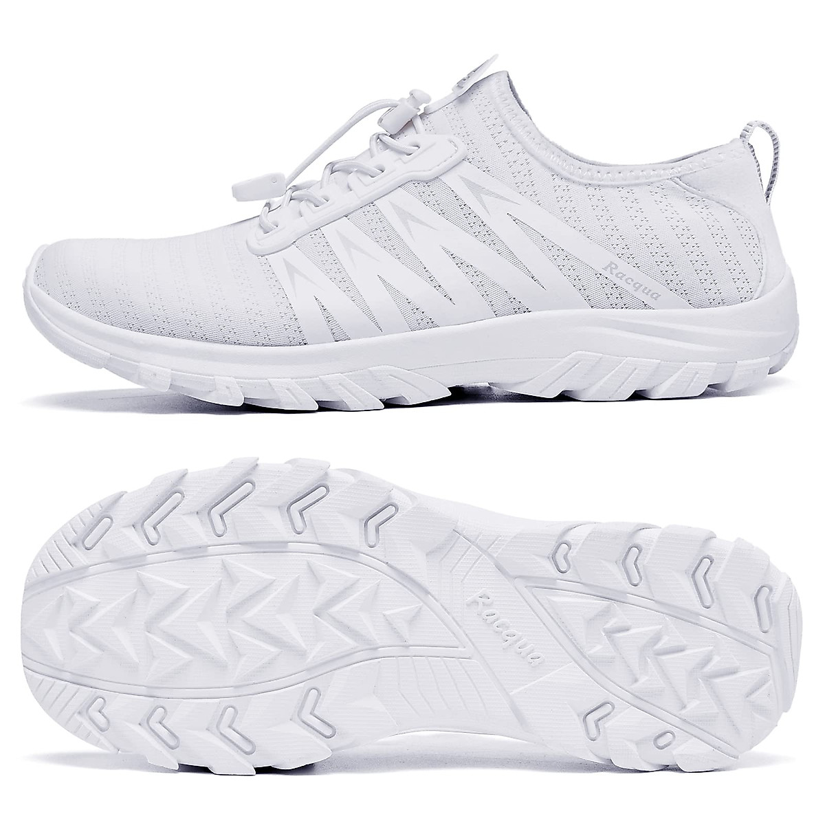 Racqua Mens&Womens Water Shoes Swim Shoes Beach Sport Quick-Dry Aqua Shoes Barefoot for Boating Fishing Hiking Diving Surfing Pool River White 7.5W/6.5M