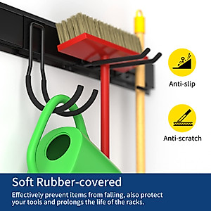 Ailadl Wall Mount Tool Storage Rack, 15 PCS Heavy Duty Steel Yard Garden Tool Organizer, Garage Tool Organizer Wall Mounted Storage System Hold Up to 550lbs, with 2 Extension Cord