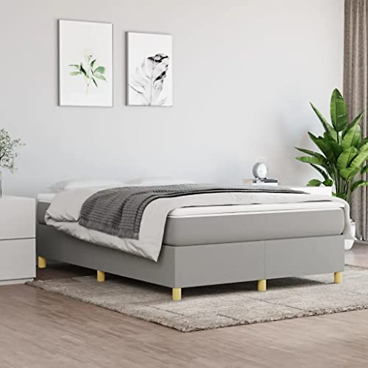 vidaXL Box Spring Bed Frame Home Indoor Bed Accessory Bedroom Upholstered Double Bed Base Furniture Light Gray 59.8"x79.9" Queen Fabric