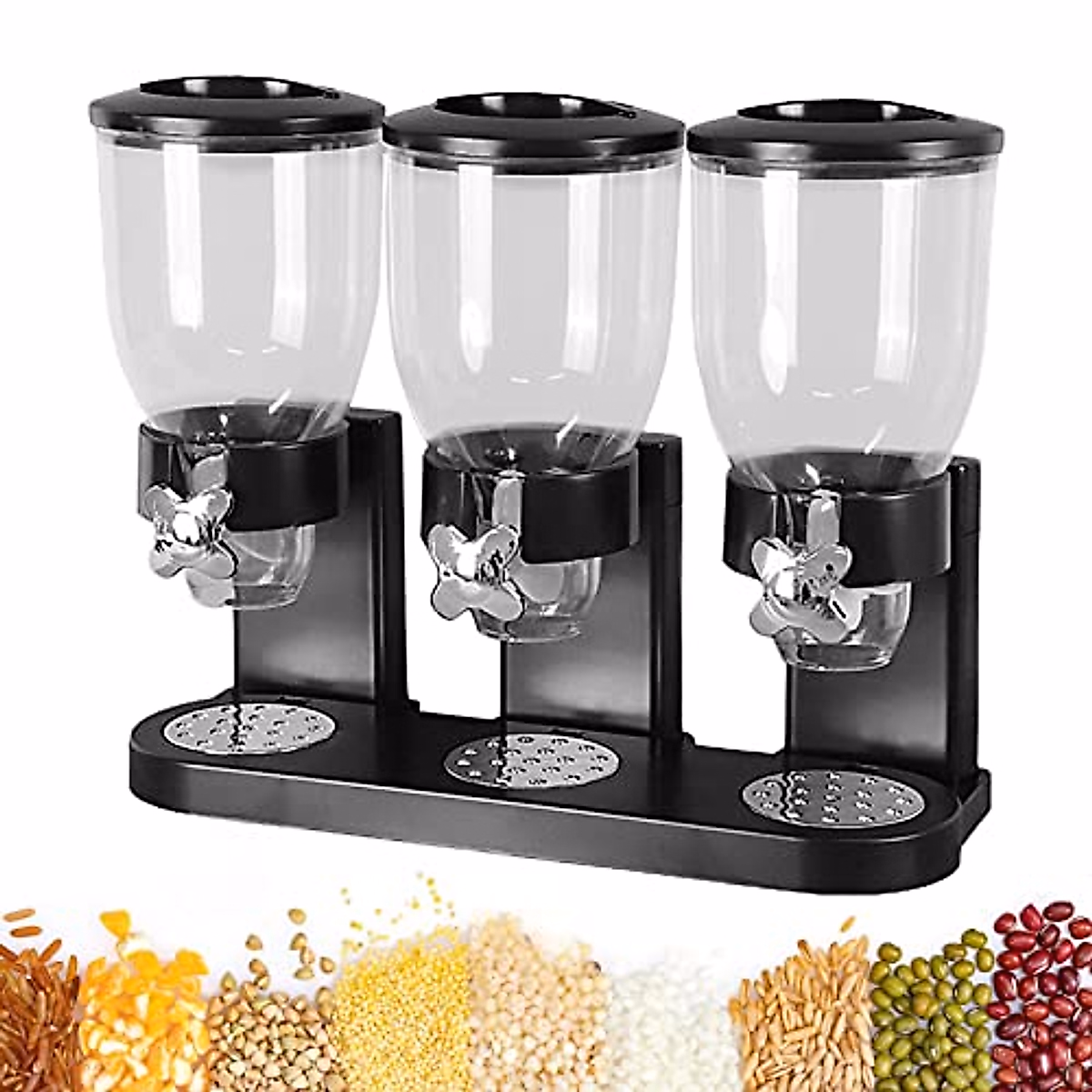 Cereal Dispenser Countertop Indispensable Dry Food Dispenser Triple Food Dispenser Cereal Containers Storage Rice Candy Dispenser Machine for Trail Mix Nut Grain Beans Rice Snack Granola