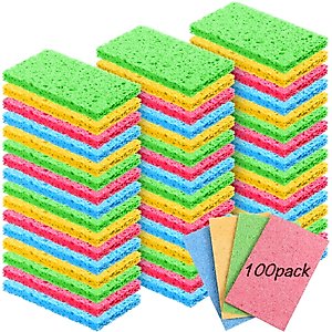 Zhengmy 100 Pieces Kitchen Sponge Bulk Natural Sponges for Dishes Compressed Wood Pulp Sponges Cleaning Sponge Without Scratching for Kitchen Bathroom, 3.9 x 2.4 x 0.12 Inch