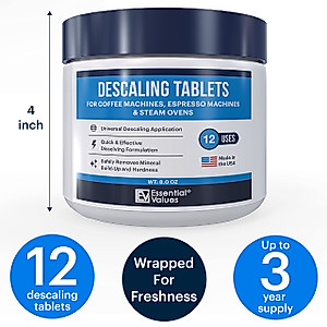 Essential Values Coffee Cleaner Descaling Tablets - 12 Count Descaler Coffee Machine - For Jura, Miele, Bosch, Tassimo Espresso Machines and Miele Steam Ovens