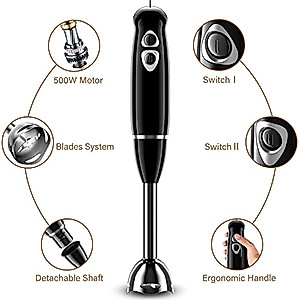 Multi-Use Immersion Blender, Hand Blender with Powerful Copper Motor 800W, High Speed, Turbo Mode, 3 in 1 Handheld Blender Stick Stainless Steel Blades, Whisk, Beaker with Measuring Marks, and Chopper