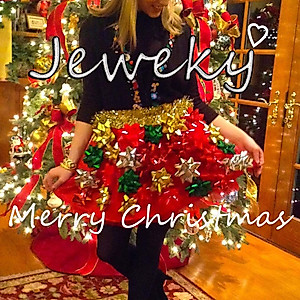 Jeweky Christmas Dress Casual Midi Dress Short Sleeve Flared Christmas Dress 3D Printed Dress Party Daily Dresses for Women and Girls (L)