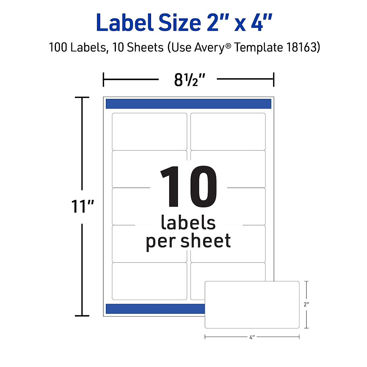 Avery Shipping Address Labels, Laser & Inkjet Printers, 100 Labels, 2x4 Labels, Permanent Adhesive, TrueBlock (18163)