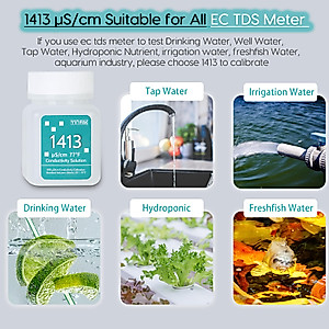 YINMIK 1413 μS/cm Calibration Solution, Conductivity Salt Standard Buffer Solution for 5 in 1 Salinity Tester, EC Meter, TDS Meter, 7 in 1 Multi-Parameter Tester Calibration, 4 Bottles of 50mL