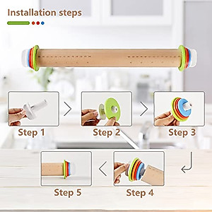 Yasashii Wood Rolling Pin With 4 Adjustable Thickness Rings, Non-stick Dough Roller For Baking, 17 Inch Pizza Roller For Kitchen supplies, Handle Press Design For Fondant, Pizza, Pie Crust, Cookie