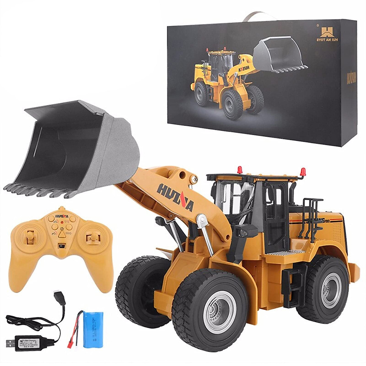 Hitish Remote Control Front Loader 2.4Ghz 9 Channel RC Bulldozer Construction Vehicle Radio Control Tractor Truck Toy with Lights & Sounds for Kids Age 8, 9, 10 and Up Years Old